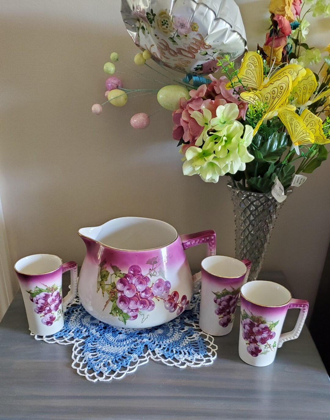 Antique Dresden China Cider Pitcher With 3 Cups, Vintage Pitchers ...
