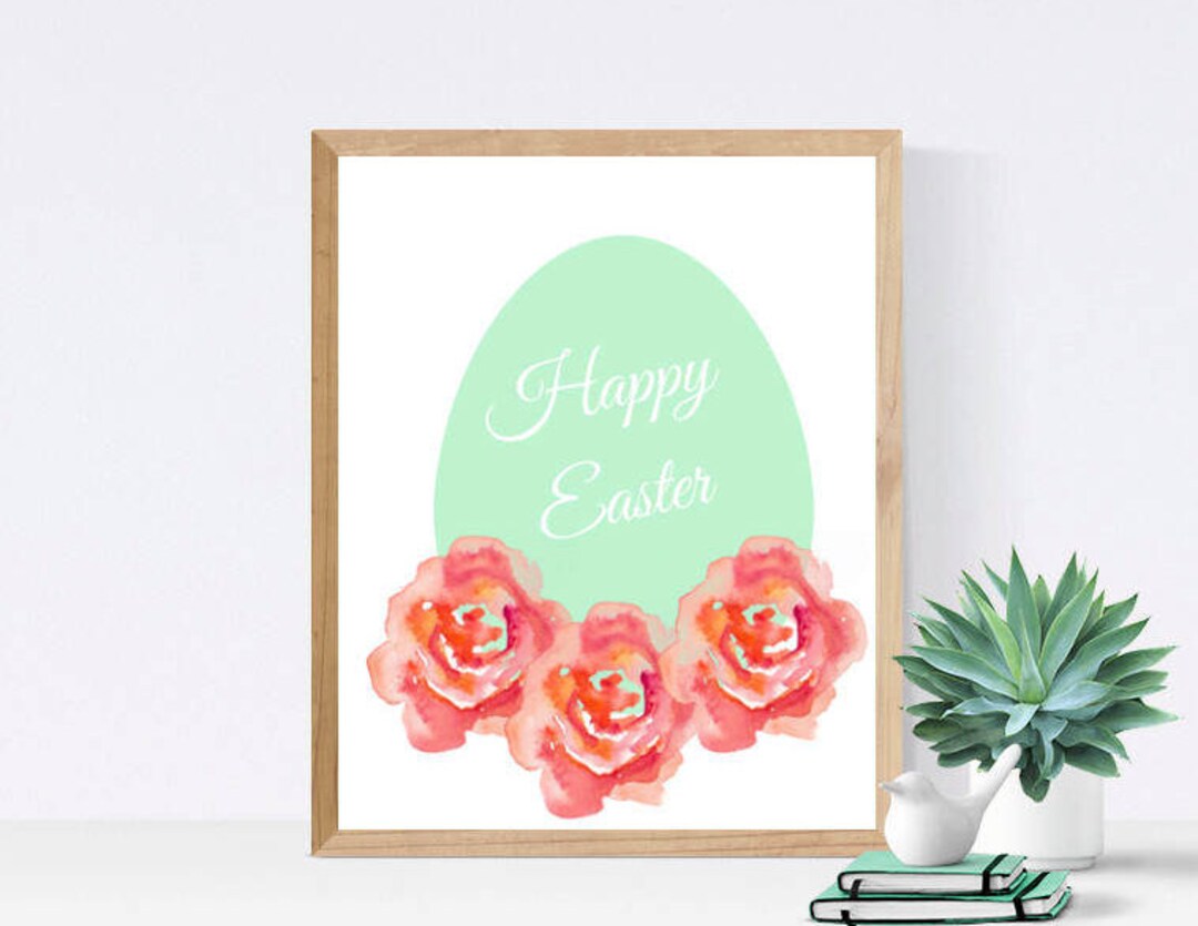 Happy Easter Printable Art Wall Decor Floral Print Easter Print Spring ...