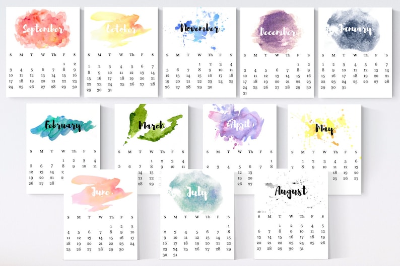 Printable 2021 Calendar - Watercolor Calendar 8x10 - 12 Month Calendar ...