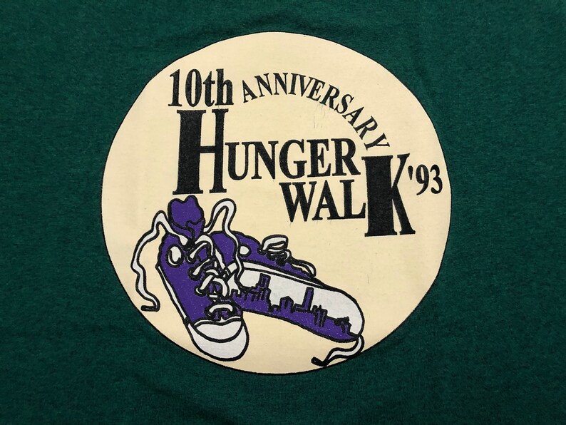 Large 1993 Hunger Walk 10th Anniversary Men's T Shirt Green Beige Black ...