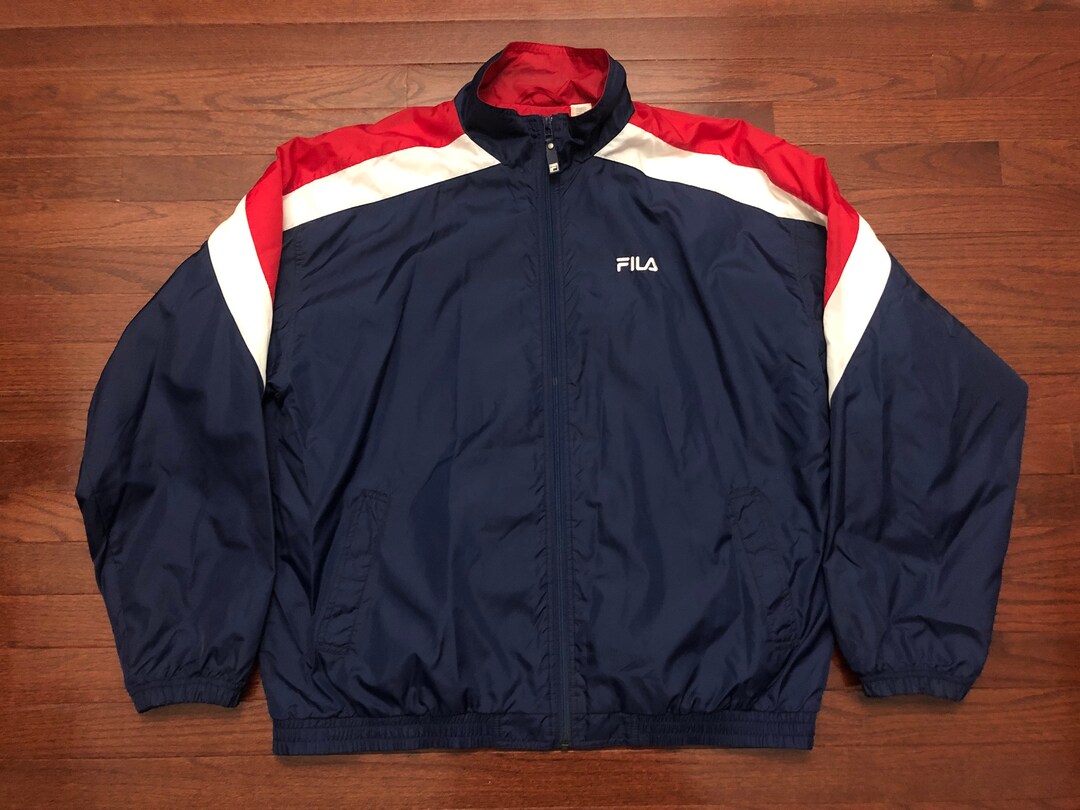 XL 90's Fila Track Jacket Men's Dark Blue Red White Vintage Sportswear ...