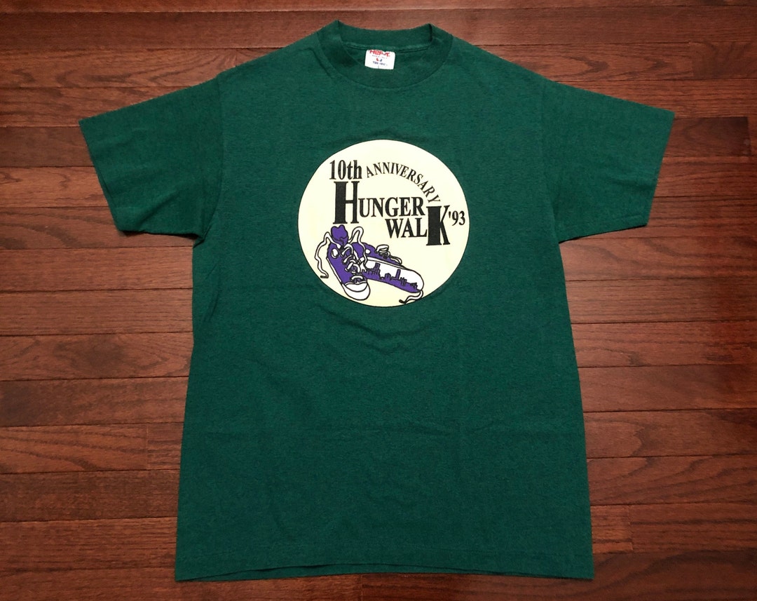 Large 1993 Hunger Walk 10th Anniversary Men's T Shirt Green Beige Black ...