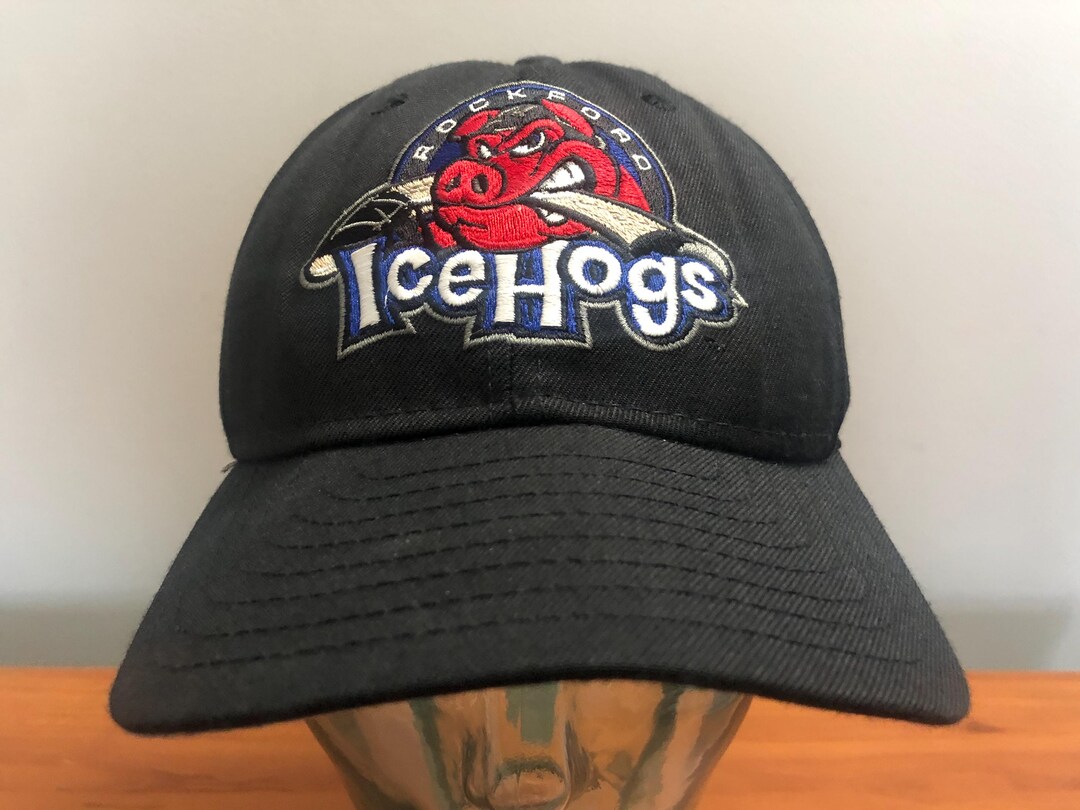 90's Rockford Ice Hogs Snapback Hat Baseball Cap Black Purple Vintage ...