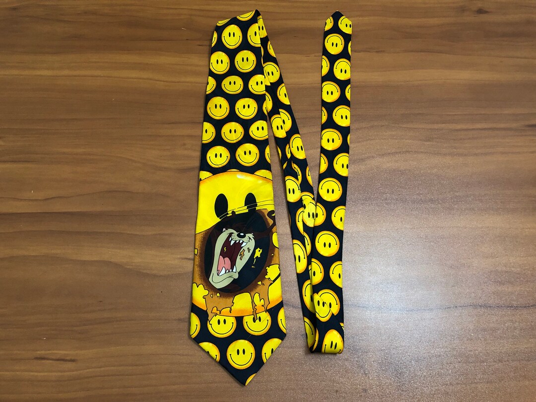 1996 Taz Necktie Smiley Face Tie Looney Tunes Mania 100% Silk Cartoon ...