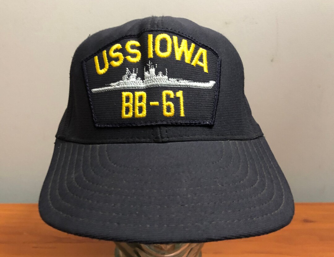 80's USS IOWA BB-61 Snapback Cap Baseball Hat Black Gold Vintage 1980's ...