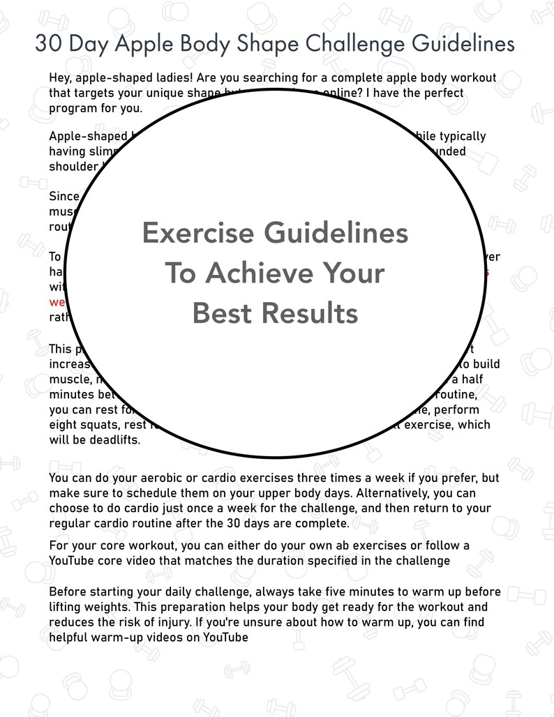 Apple Body Shape Workout, 30 Day Challenge Workout - Etsy
