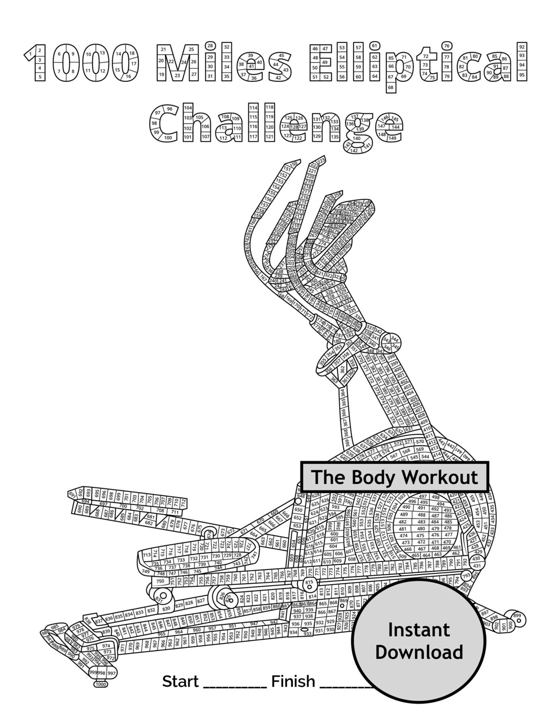 Workout Tracker Printable, 1000 Miles Elliptical Challenge - Etsy