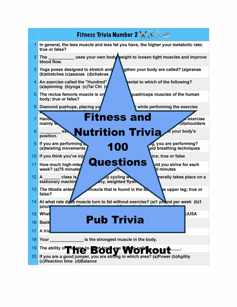 Pub Trivia, Fitness Quiz, 100 Trivia Questions, Fitness and Nutrition ...