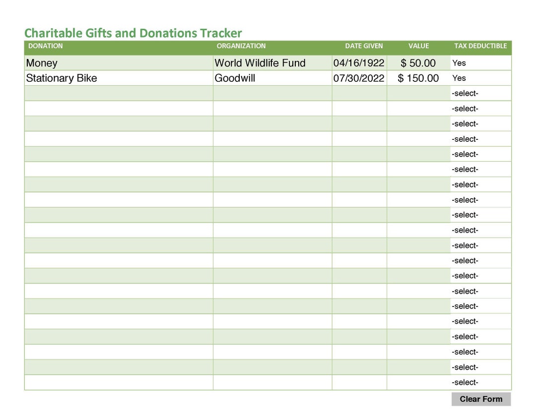 Fillable Donation Tracker, Charity Tracker - Etsy