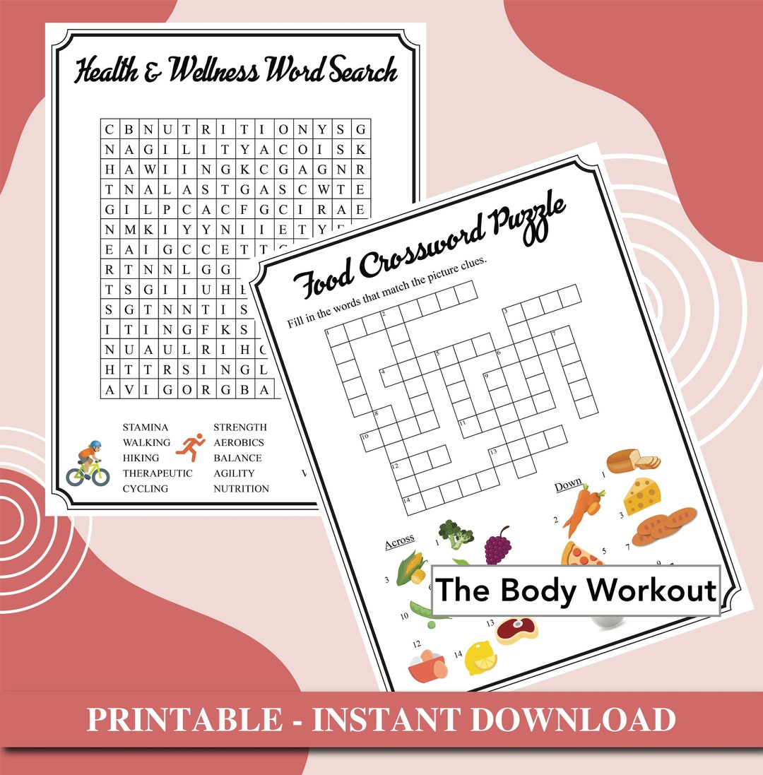 Senior Citizen Games, Health Crossword Game, Health Word Search - Etsy