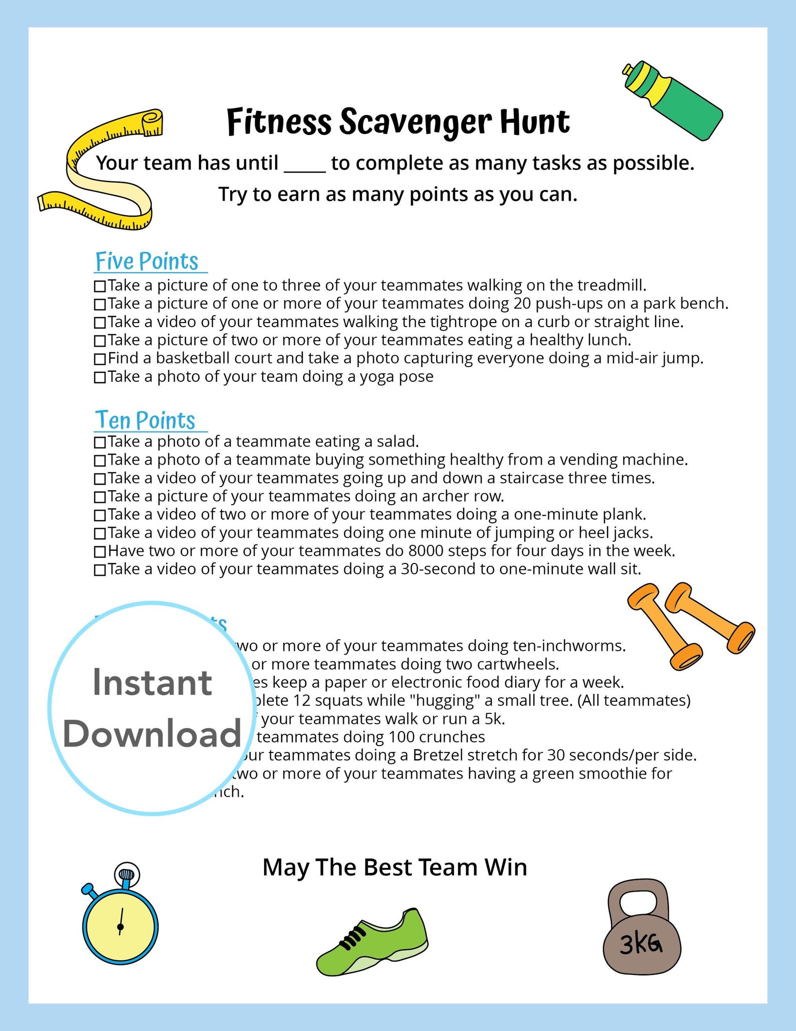 Fitness Scavenger Hunt for Adults, Corporations, High Schools, and ...