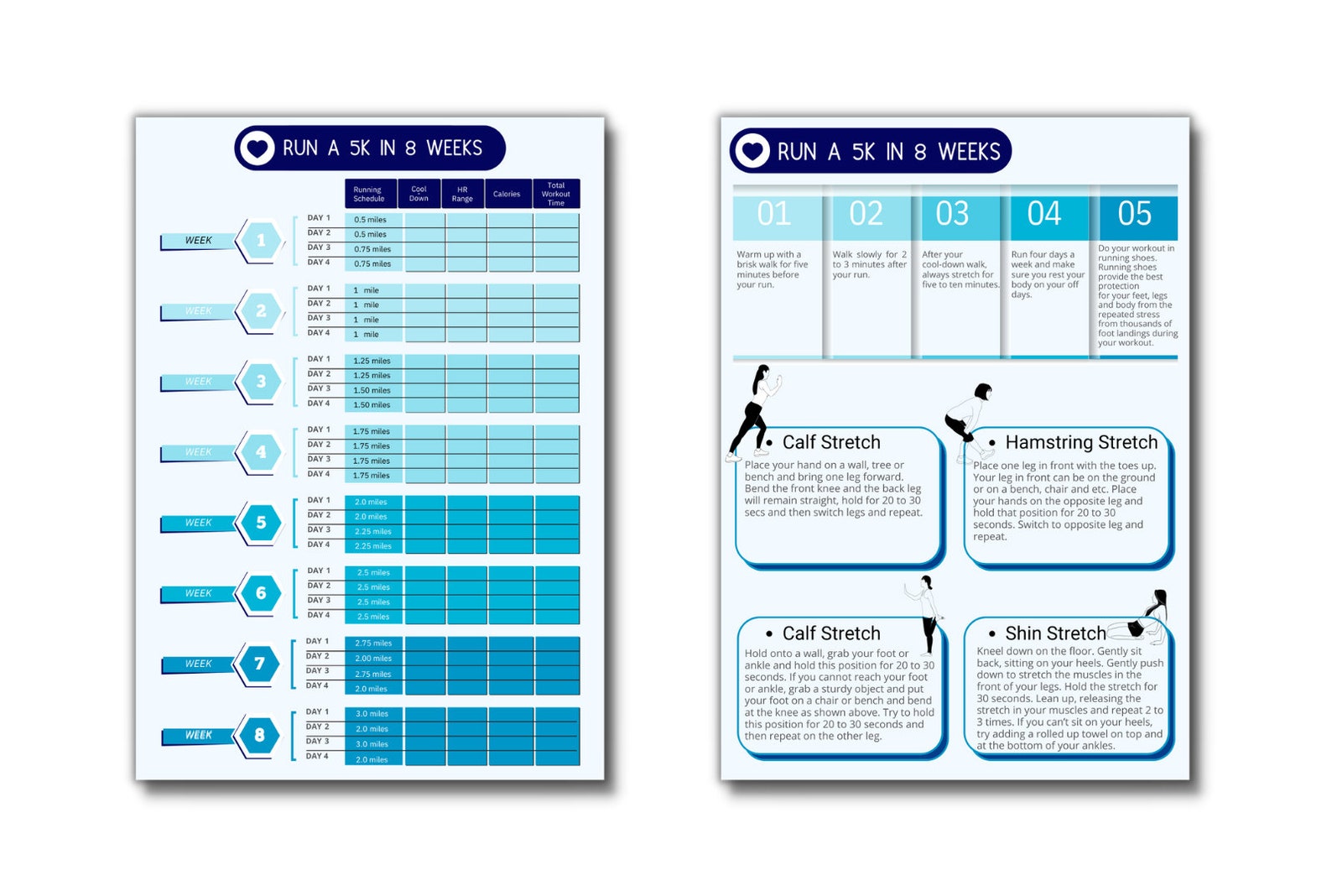 Run A 5K in 8 Weeks 5k Running Plan Fillable PDF - Etsy