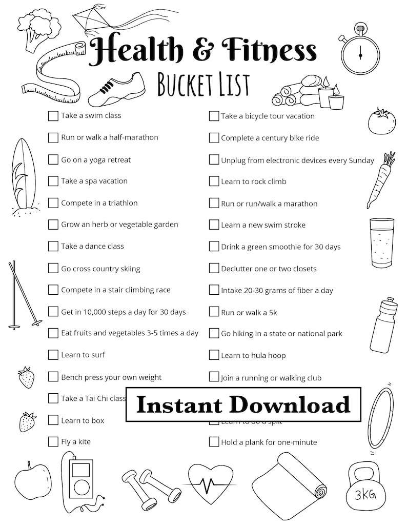 Health and Fitness Bucket List - Etsy