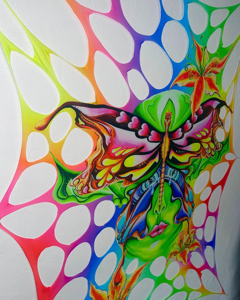 Psychedelic UV Decor, Psy Fairy Wall Art, Magical UV Pixie, Psy Stage ...