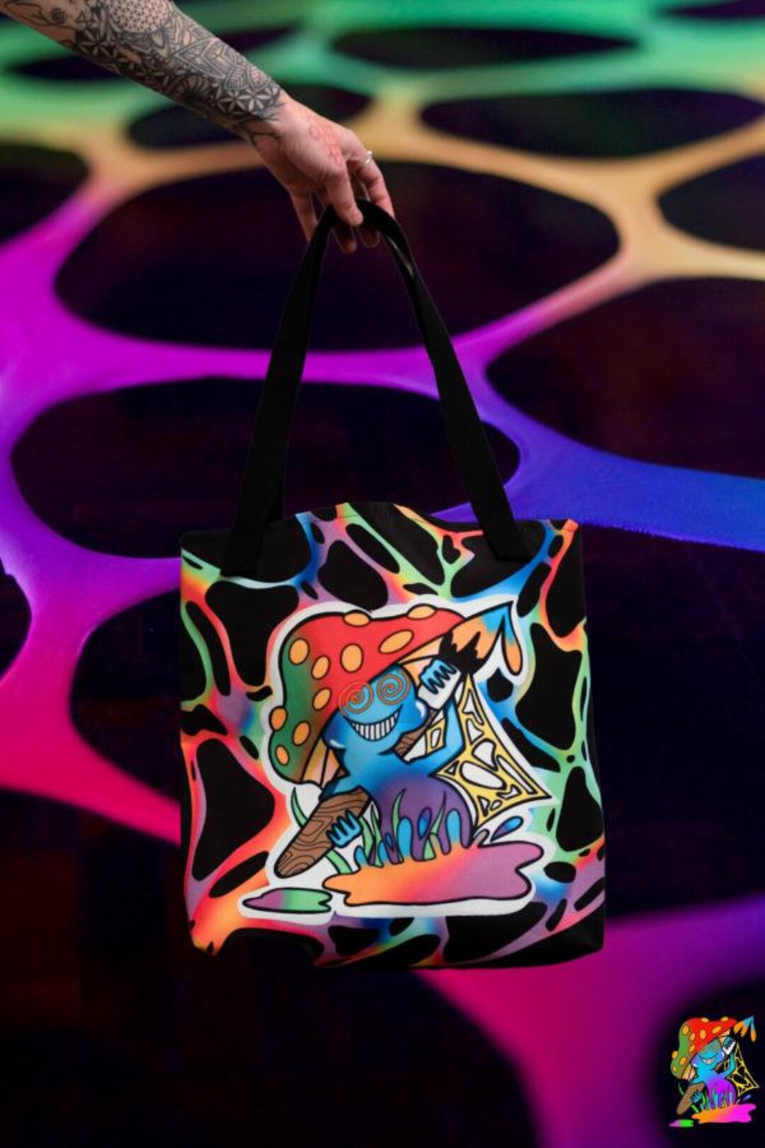 Mushroom Tote Bag, Hippy Canvas Bag, Trippy Hippy Accessories, Reusable ...