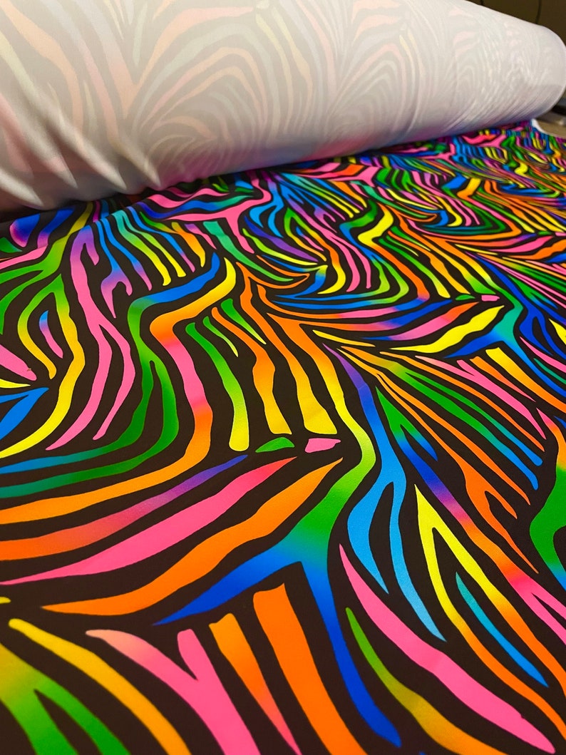 UV Rainbow Zebra Print Material, Stretchy Spandex Trippy Material ...