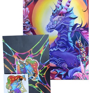 Psychedelic Art, Dragon Wall Art, Fantasy Art Print, Purple Dragon ...