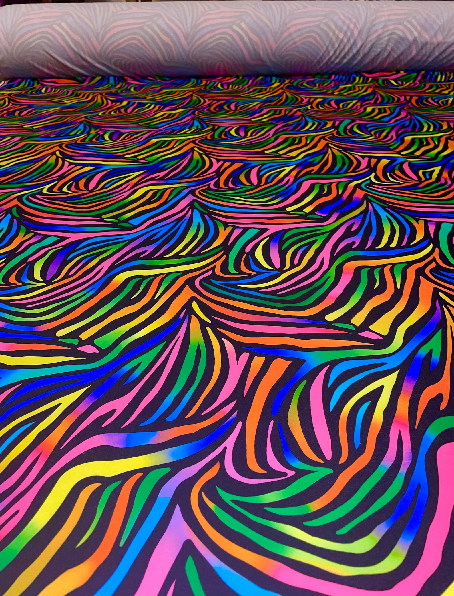 UV Rainbow Zebra Print Material, Stretchy Spandex Trippy Material ...