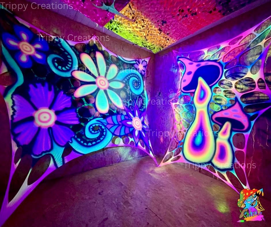 Uv-reactive Fantasy Forest Stretch Decor, UV Ceiling Canopy, Trippy ...
