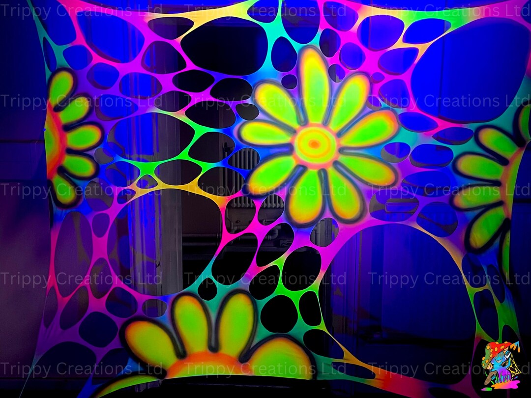 Uv-reactive Cartoon Daisy Trippy Wall Hanging, Psychedelic Event ...