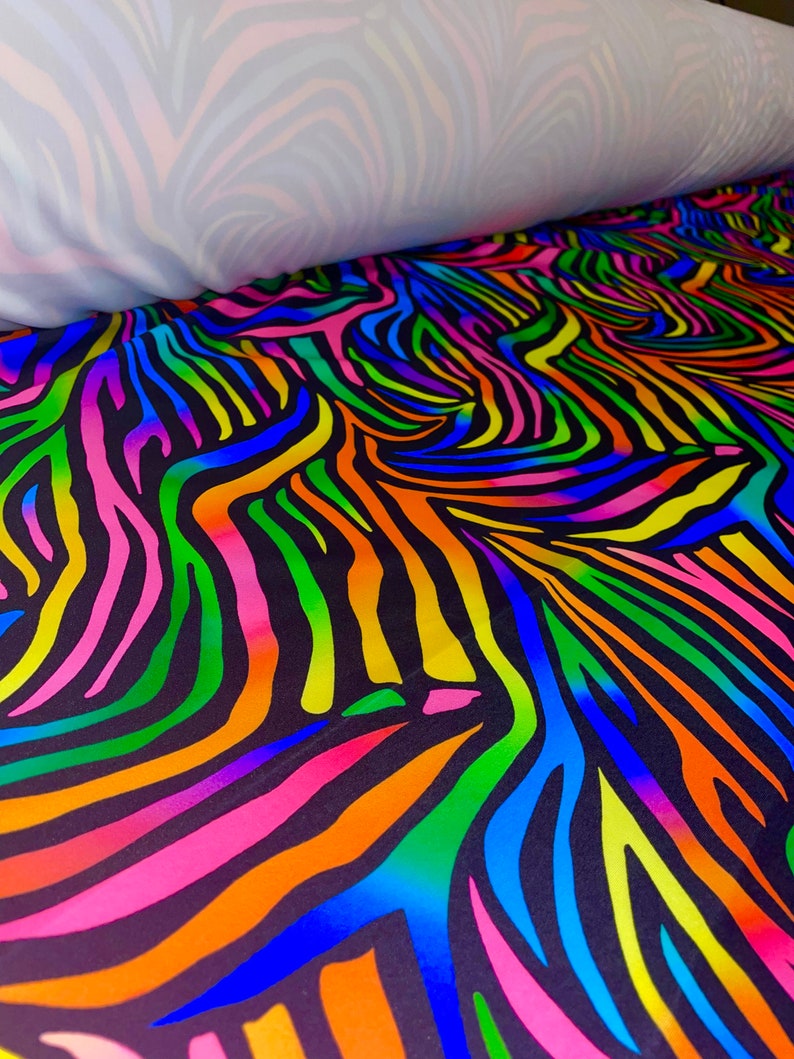 UV Rainbow Zebra Print Material, Stretchy Spandex Trippy Material ...