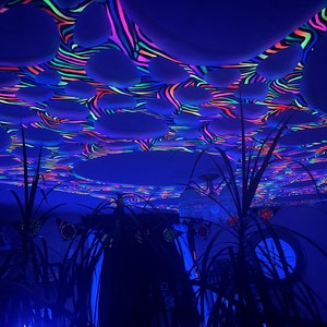 UV Zebra Print Ceiling and Wall Canopy, UV Decor, Black Light Tapestry ...