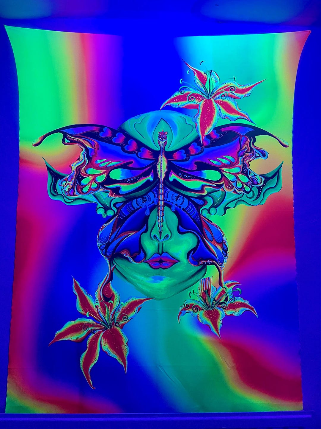 UV Trippy Wall Hanging, Psychedelic Butterfly Elf Tapestry, Neon ...