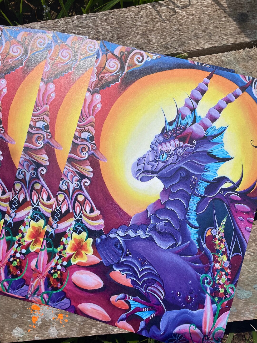 Psychedelic Art, Dragon Wall Art, Fantasy Art Print, Purple Dragon ...