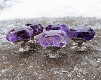 Extra Grade Gemstone cabinet or dresser bronze knobs Large amethyst palm stone drawer pulls Home ...