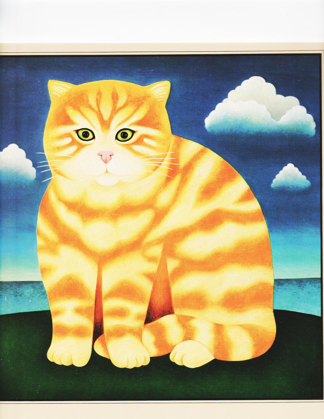 Cat Nursery Print Naive Animal Art for Cat Portrait big Orange Cat ...
