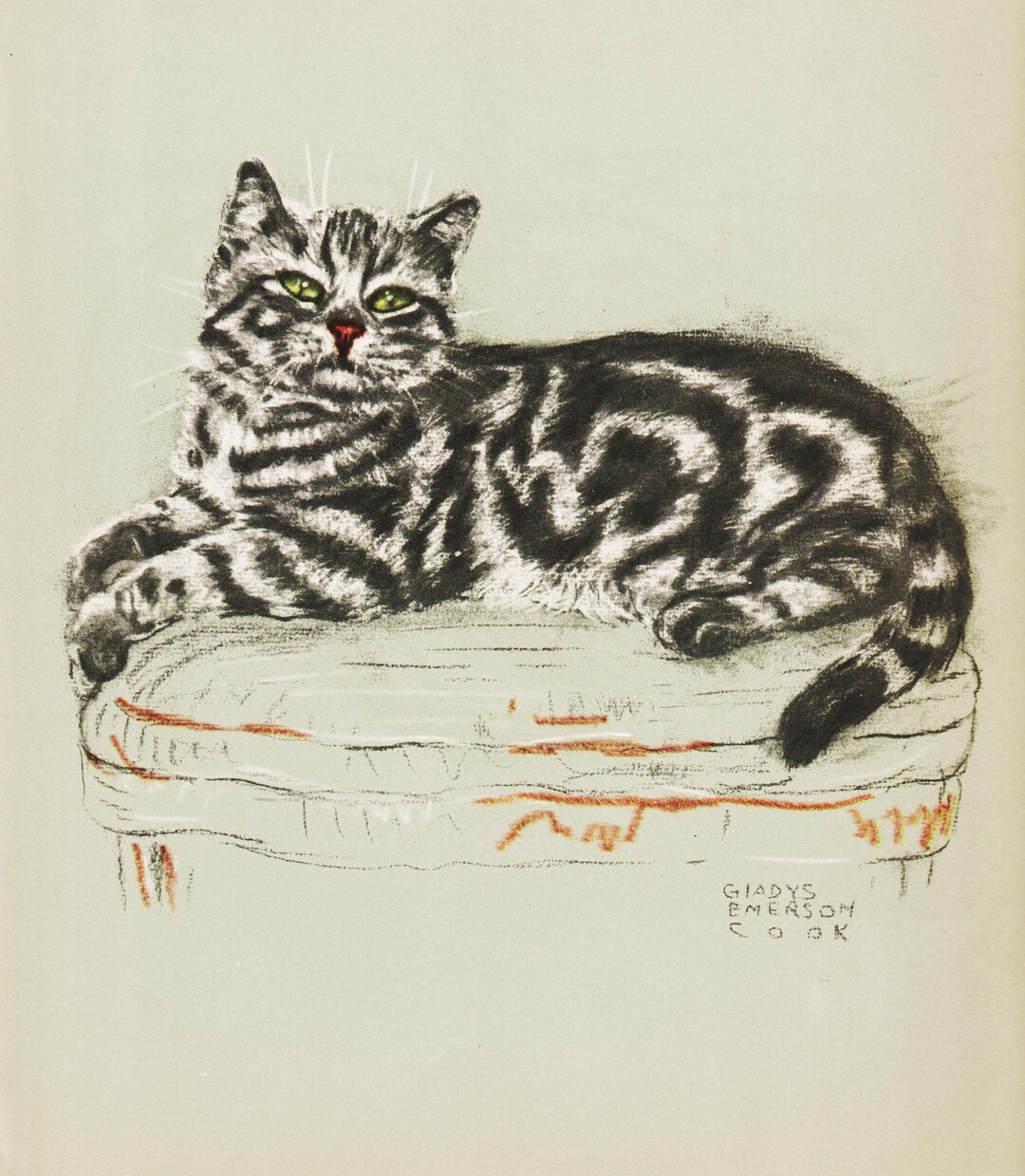 Cat Illustration Vintage Cat Art for Cat Lover Gift "black Tabby" Cat ...