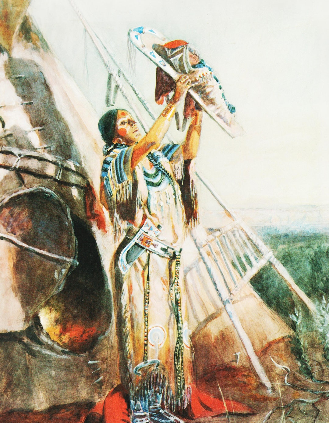 Indian Wall Art of American Frontier CM Russell Artwork "sun Worship ...