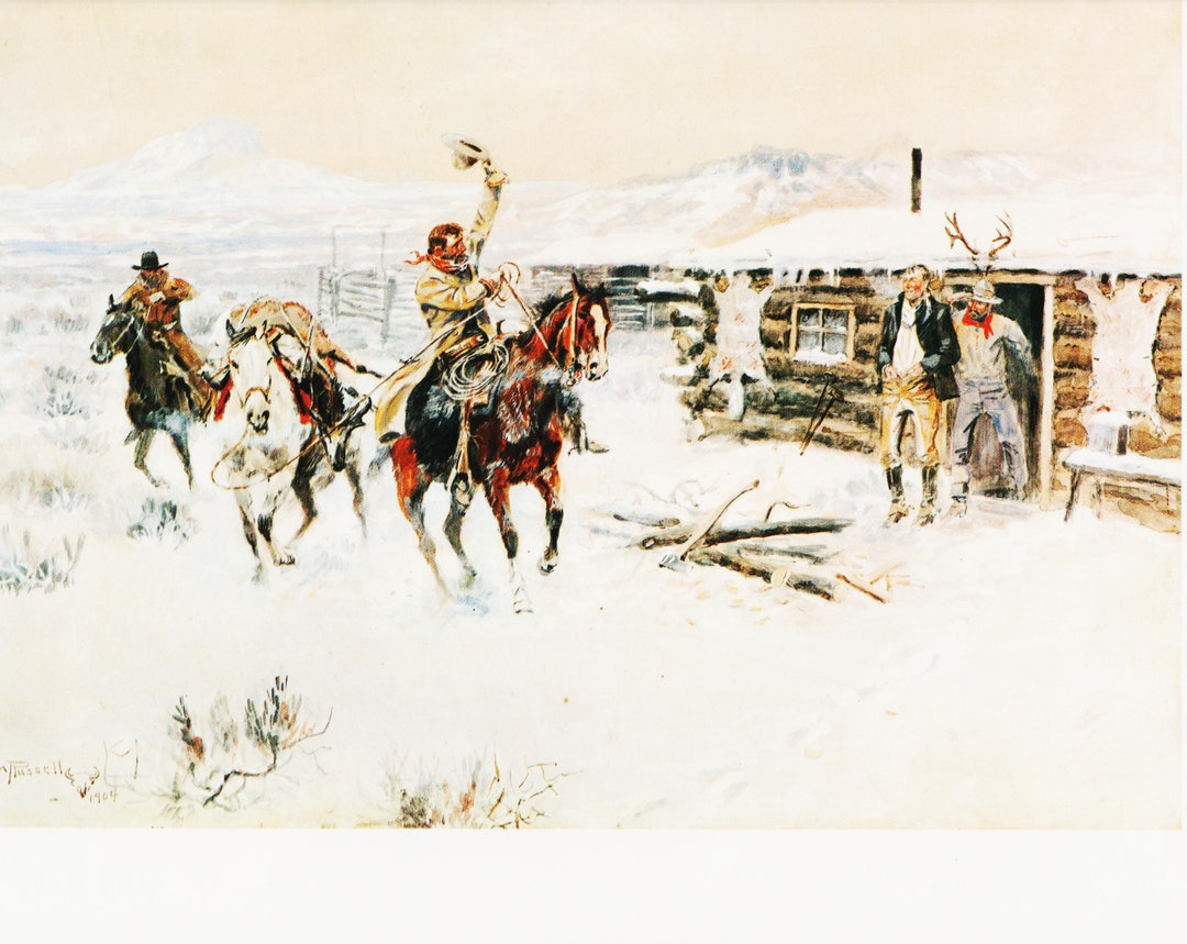 Western Frontier Charles Russell Art of Wild West Landscape "cowboys at ...