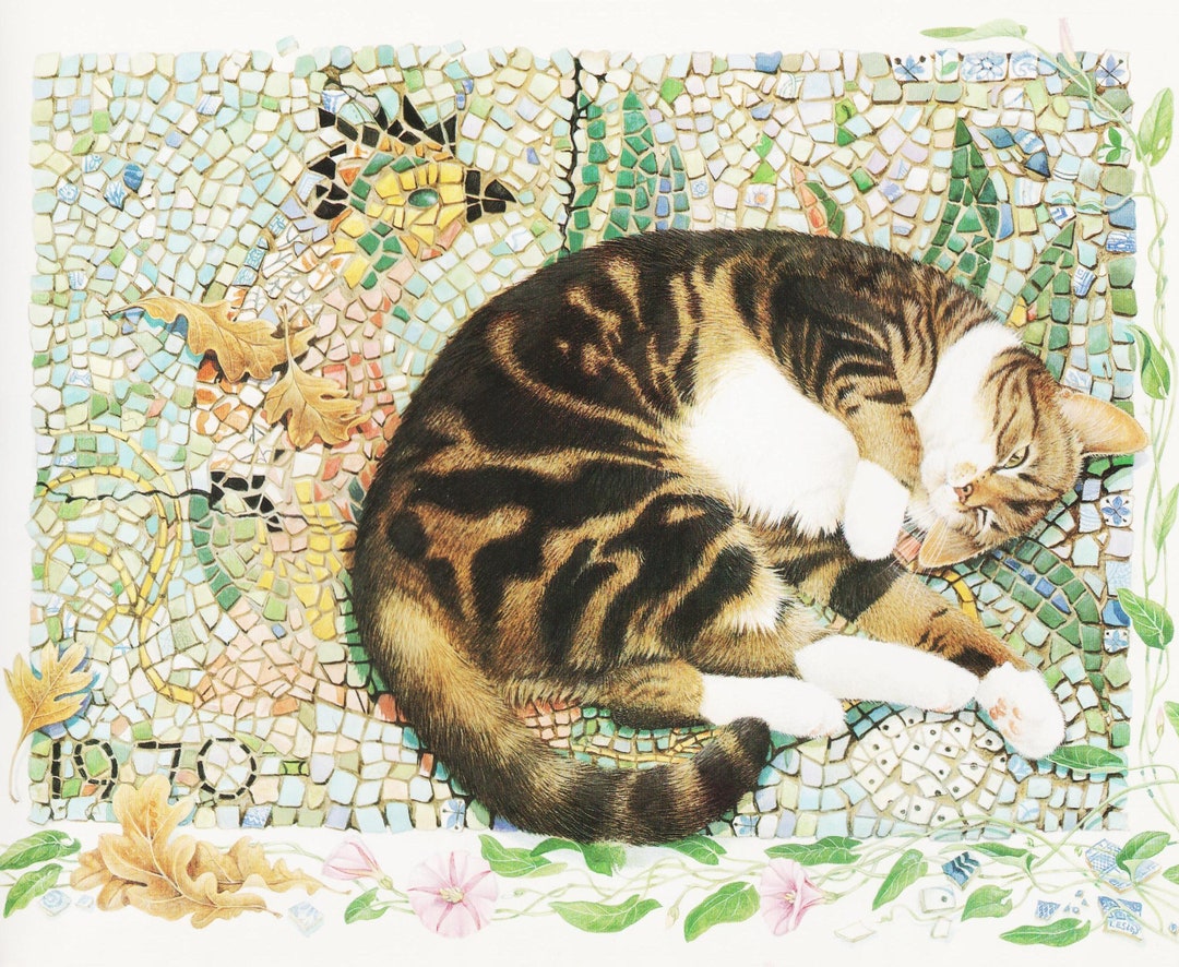 Cat Lover Gift Crazy Cat Lady Art Vintage Cat Print tabby Cat Sleeping ...