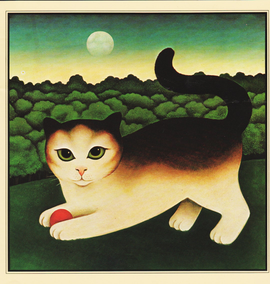 Cat Nursery Print From Cat Portrait Naive Cat Picture cat in Moonlight ...