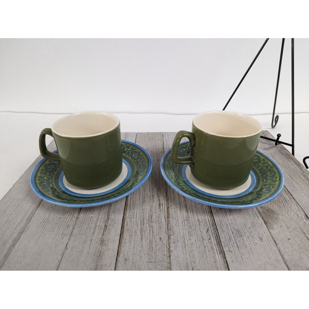 Vintage Royal Ironstone BLUE EDGE by Royal China Set of 2 Mugs Saucer ...