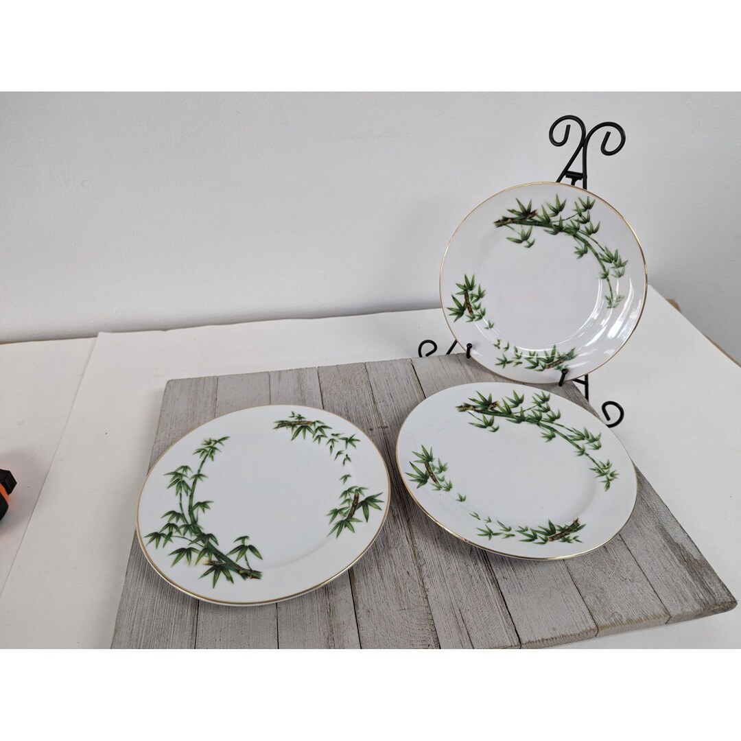 Vintage Hira Tah-kay Bamboo China Set of 3 Salad Luncheon Plates 7 1/2 ...