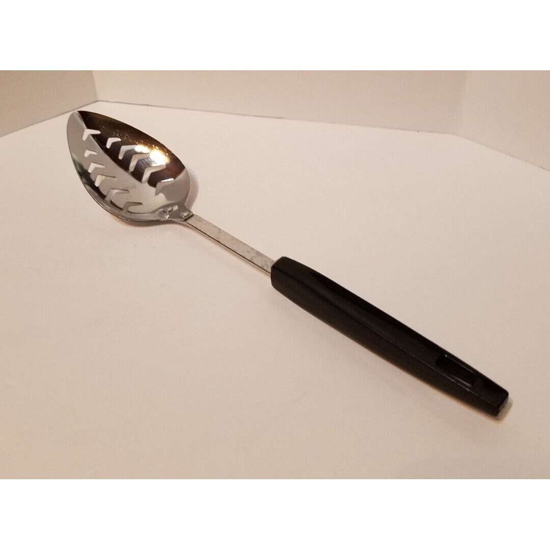Vintage Androck Black Handle Chromium Plate Serving Slotted Spoon 12 ...