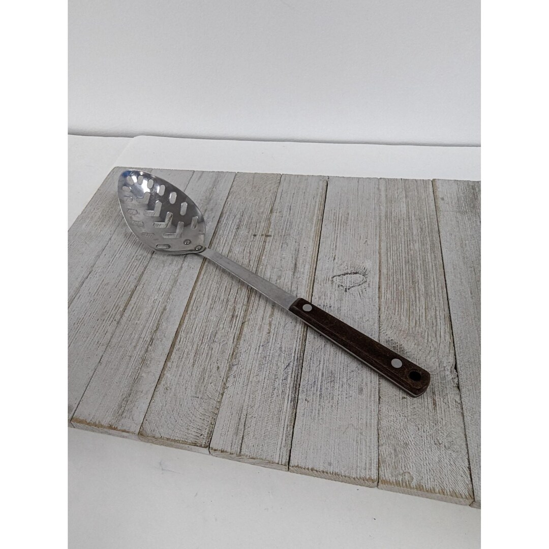 Vintage Pyramid Stainless Steel 12 1/2" Slotted Serving Spoon Red Brown ...