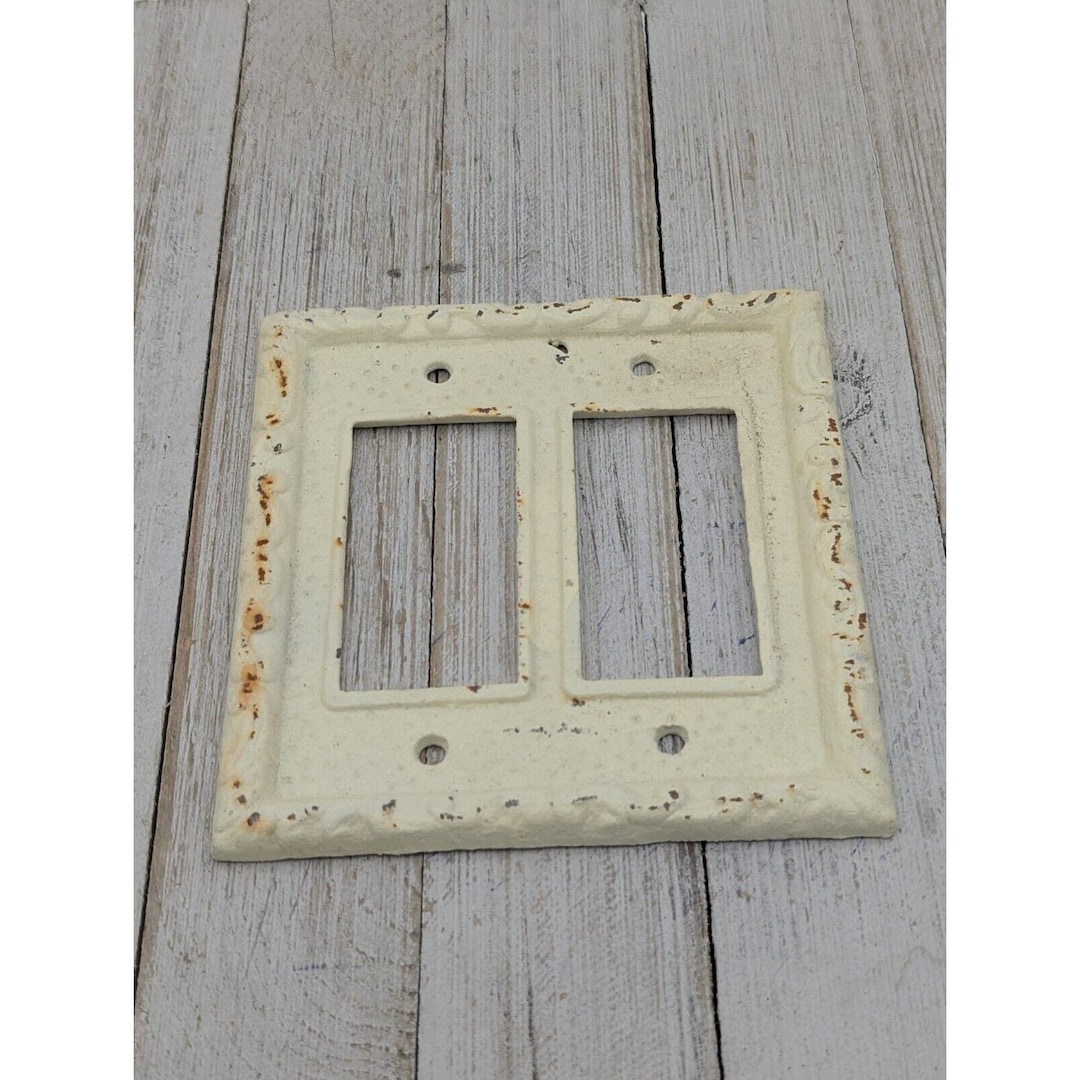 Cast Iron Rustic Farmhouse Style Double Plate Outlet Cover GFCI Rocker ...