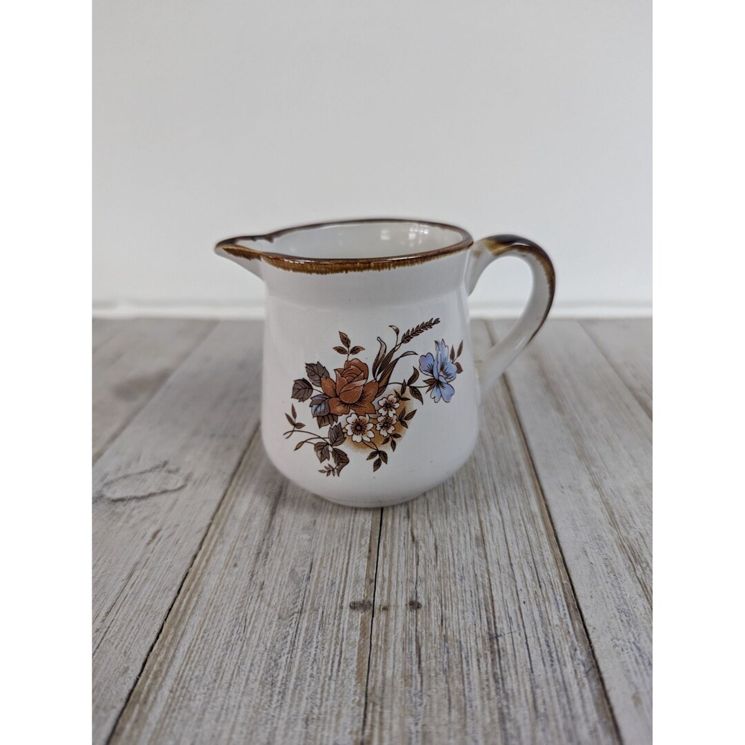 Vintage Ceramic Creamer Pitcher Made in Korea Floral White Brown 3 Tall ...