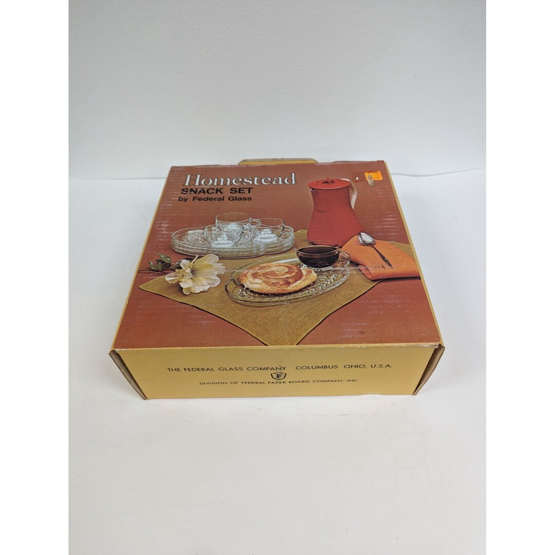 Vintage Federal Glass Hospitality Snack Set Homestead Wheat With 4 ...
