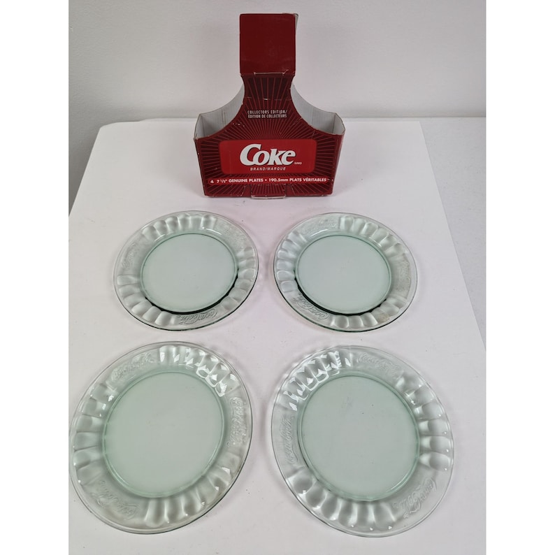 Vintage Coca Cola Embossed Clear Glass Salad Plate 7 1/2 Set 4 Coke ...