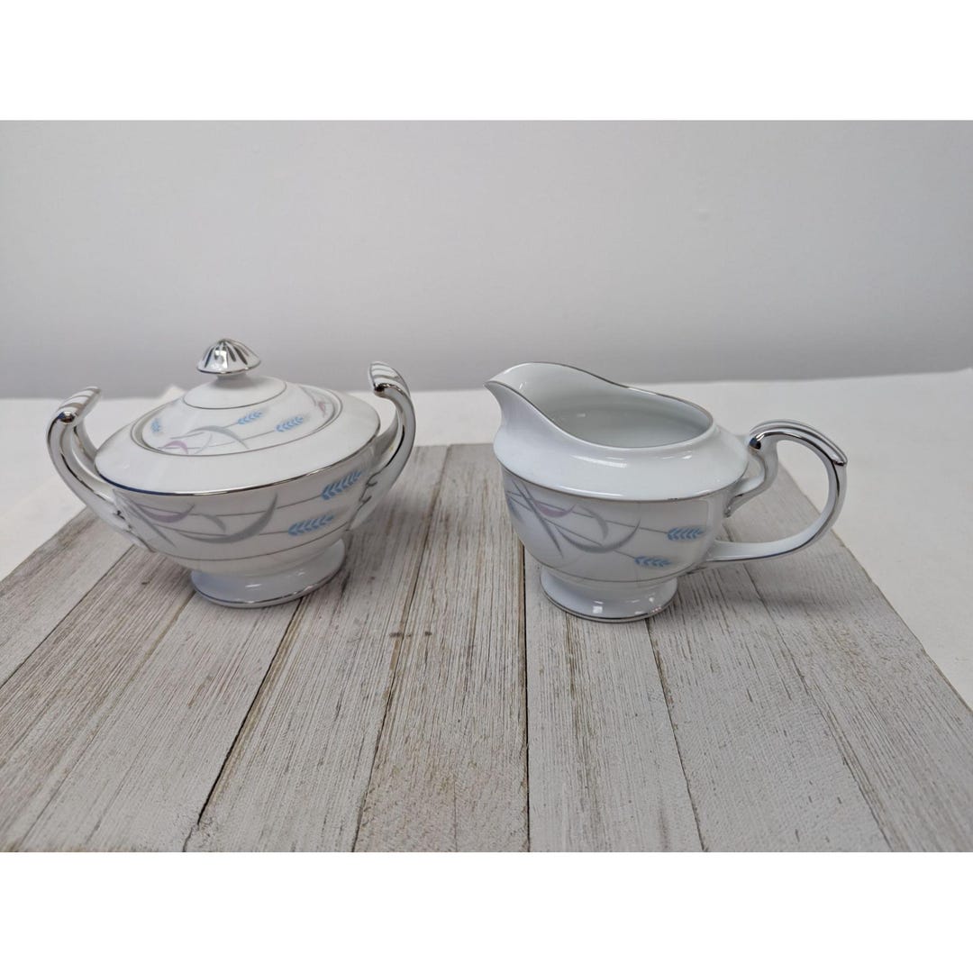 Vintage Valmont Royal Wheat Platinum Trim China Creamer Sugar Dish Bowl ...