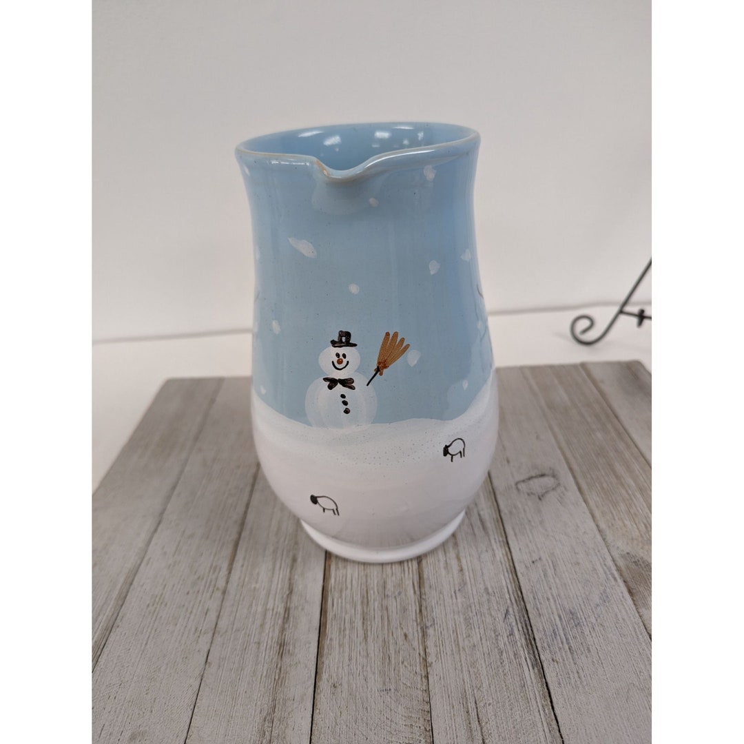 Grottaglie Ceramic Pottery Dinnerware Snowman Pitcher Vintage 8" Blue ...