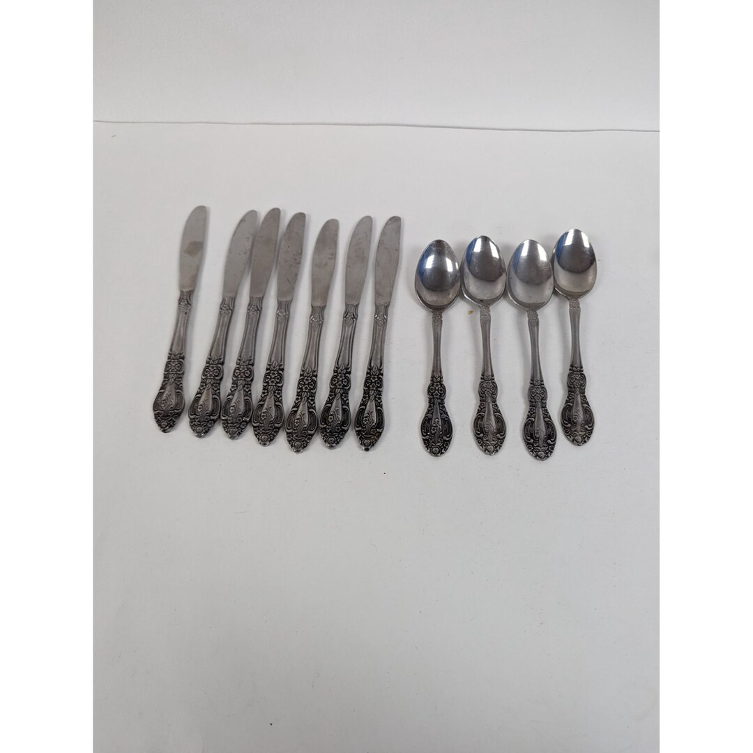 Springtime Stainless Flatware Mixed Lot of 12 Silverware Knives Spoons ...