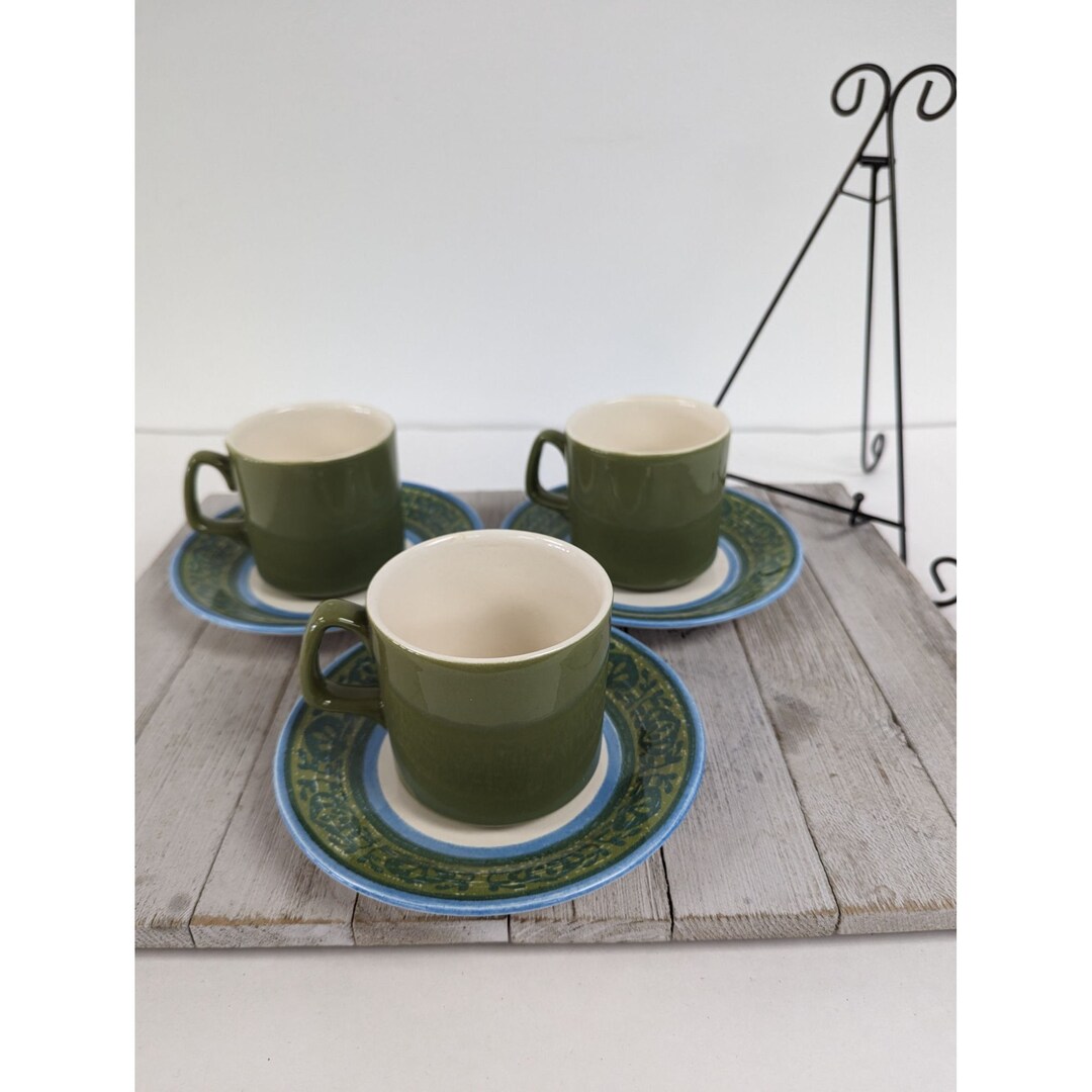 Vintage Royal Ironstone BLUE EDGE by Royal China Set of 3 Mugs Saucer ...