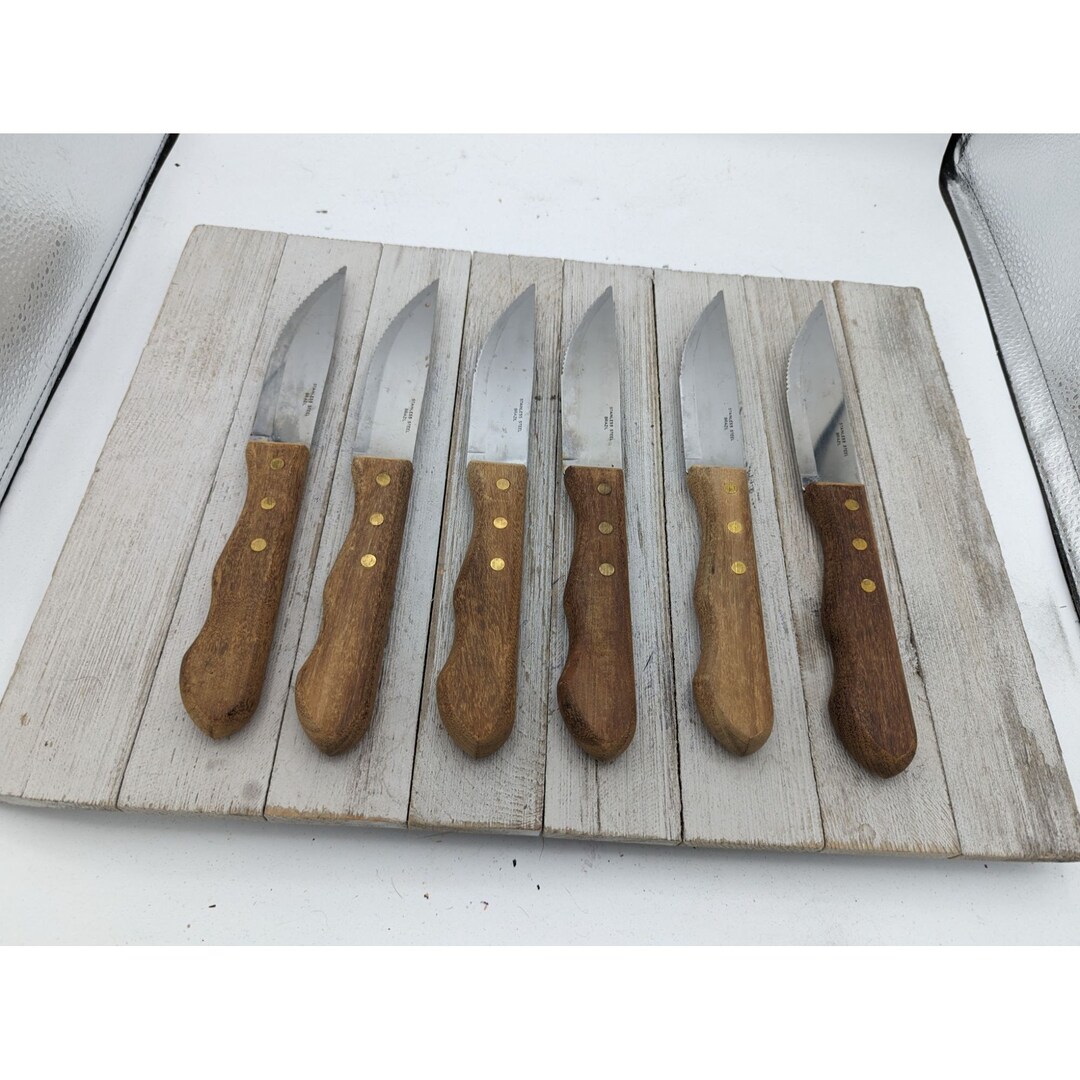 Set of 6 Brazil Steak Knives Wood Handle Stainless Steel 4 3/4 Blade 10 ...