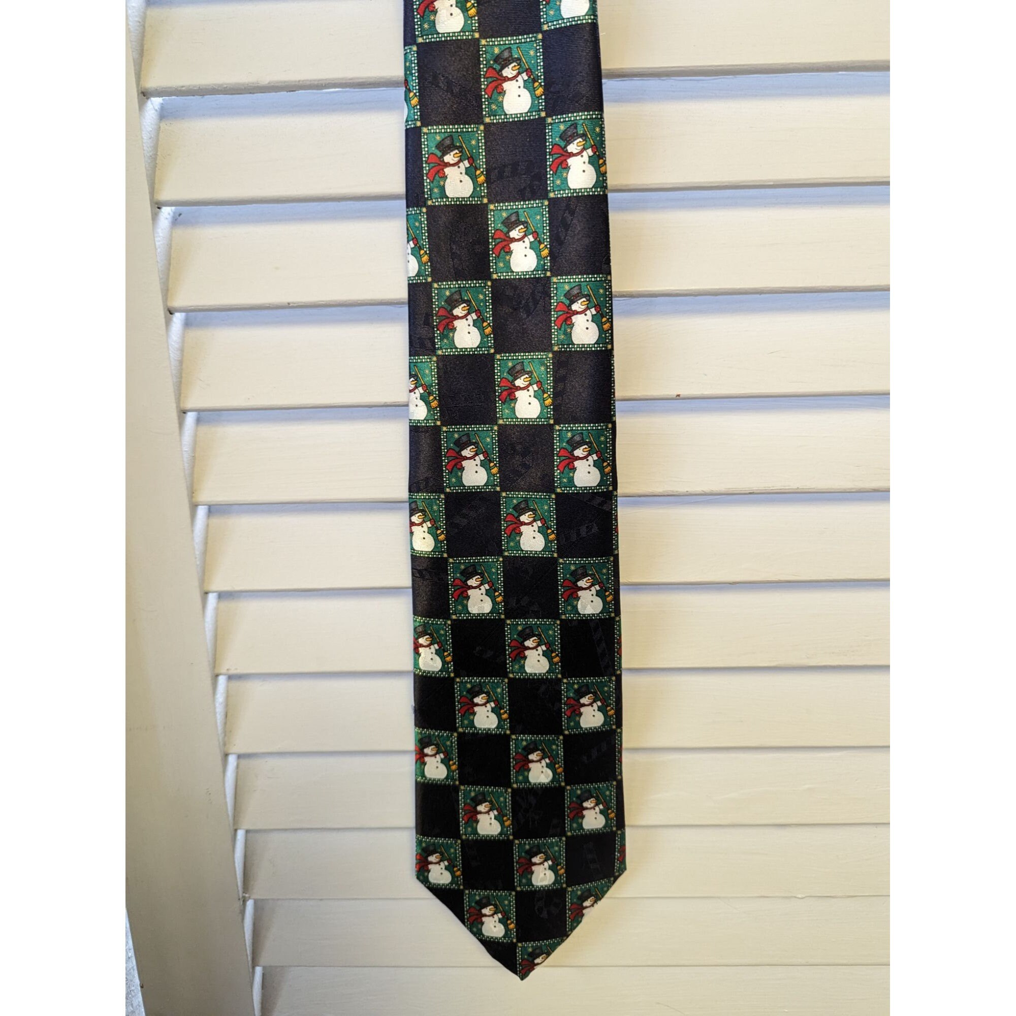 Vintage Hallmark Yule Neck Tie Snowman Black Green 58 - Etsy