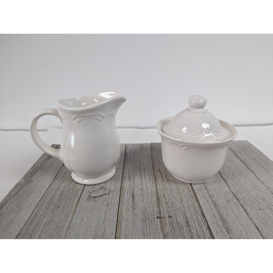 Pfaltzgraff Gazebo White Creamer Pitcher Sugar Bowl Lid Stoneware - Etsy